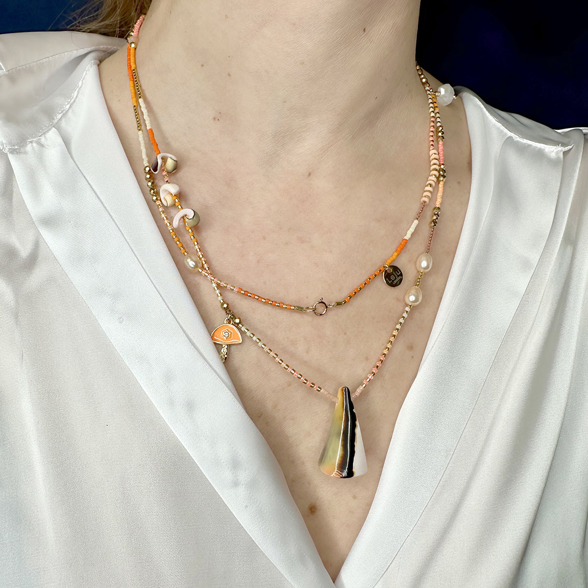 Shell Beads Necklace With Opal Stones – shop.lejudesigns